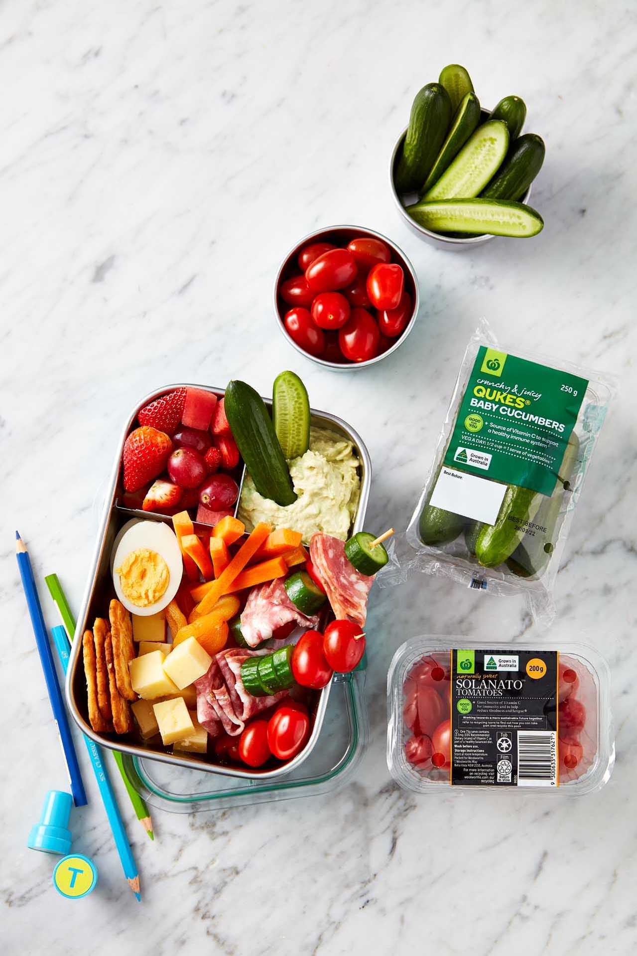 Solanato® lunchbox with Qukes® and salami | Perfection Fresh Australia